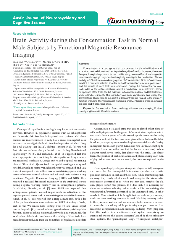 (PDF) Brain Activity during the Concentration Task in Normal Male ...