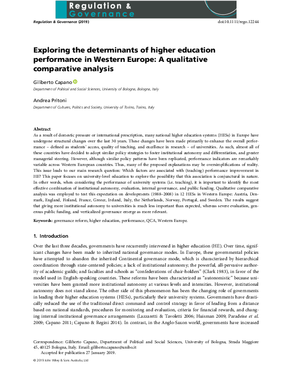 (PDF) Exploring the determinants of higher education performance in ...