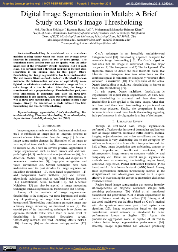 (PDF) Digital Image Segmentation in Matlab: A Brief Study on Otsu's ...