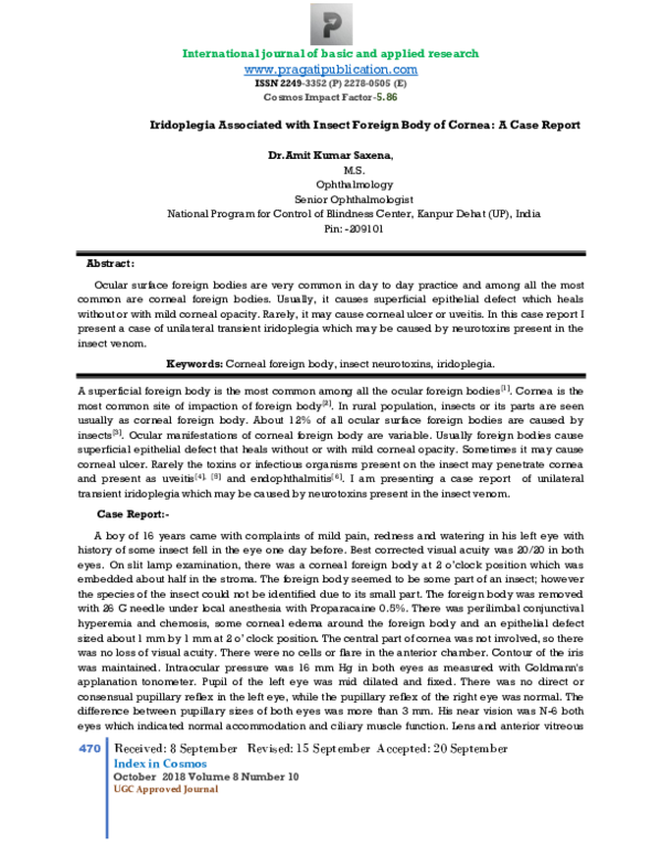 (PDF) Iridoplegia Associated with Insect Foreign Body of Cornea: A Case ...