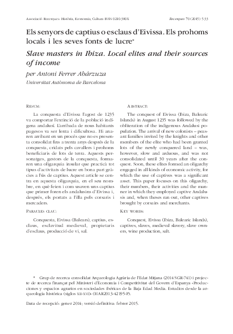 (PDF) Els senyors de captius o esclaus d'Eivissa. Els prohoms locals i ...