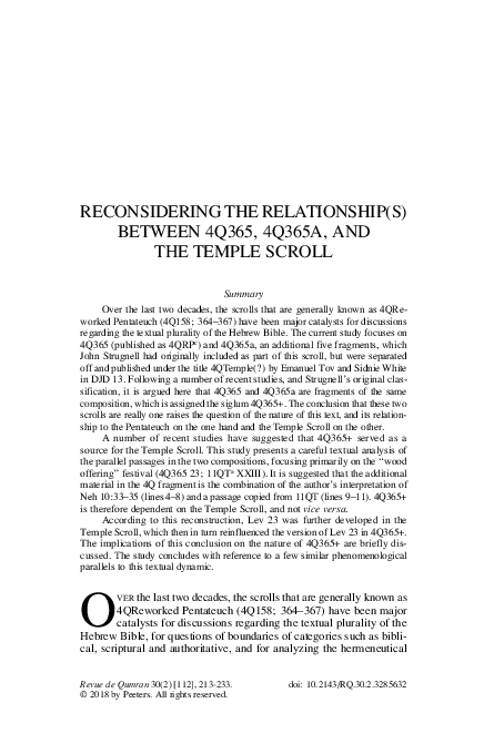 (PDF) Reconsidering the Relationship(s) between 4Q365, 4Q365a, and the ...