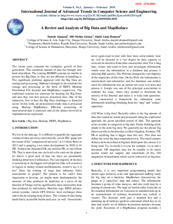 (PDF) A Review and Analysis of Big Data and MapReduce