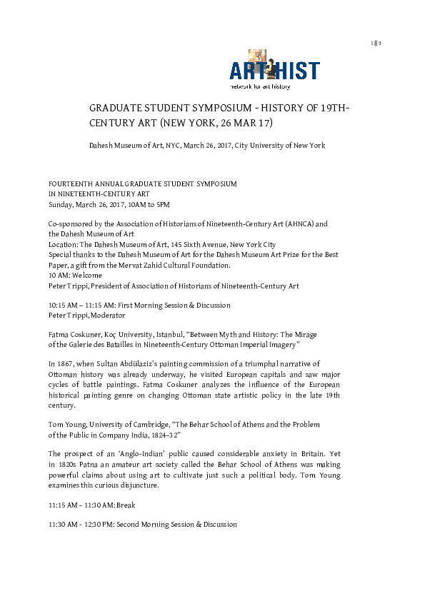 (PDF) Graduate Student Symposium - History of 19th Century Art (New ...