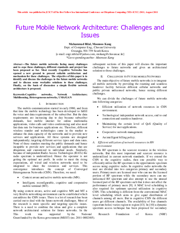 (PDF) Future Mobile Network Architecture: Challenges and Issues