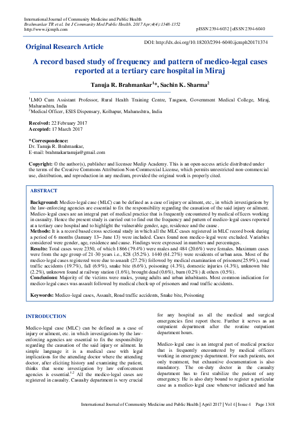 PDF A Record Based Study Of Frequency And Pattern Of Medico legal Cases Reported At A Tertiary pdf-a-record-based-study-of-frequency-and-pattern-of-medico-legal-cases-reported-at-a-tertiary