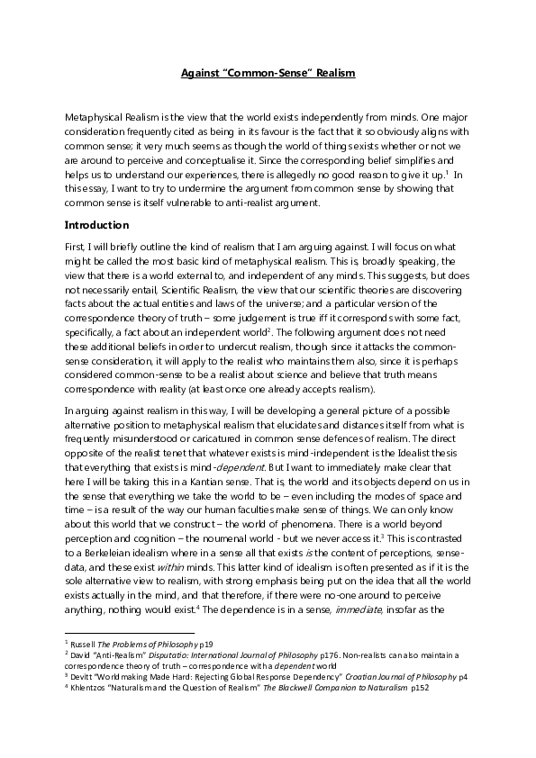 (DOC) Against Common-Sense Realism