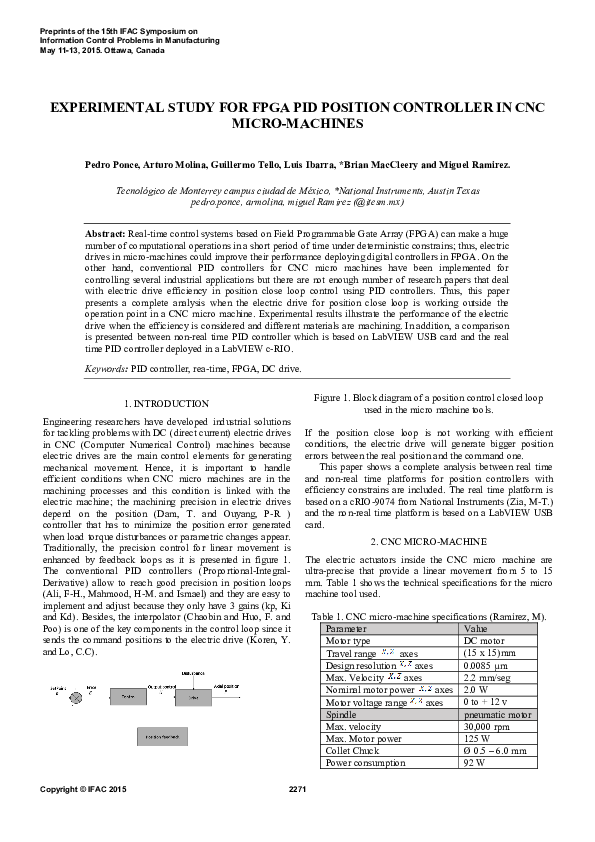 (PDF) EXPERIMENTAL STUDY FOR FPGA PID POSITION CONTROLLER IN CNC MICRO-MACHINES