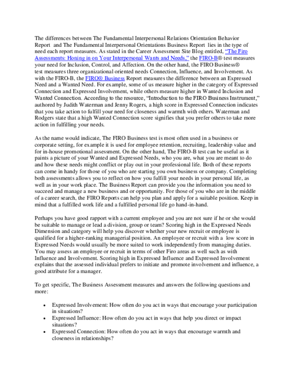 (DOC) FIRO-B® and The FIRO Business®- How Your Best-Fit Needs ...