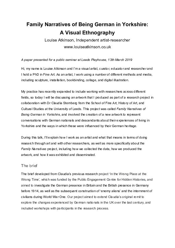 (PDF) Family Narratives of Being German in Yorkshire: A Visual Ethnography