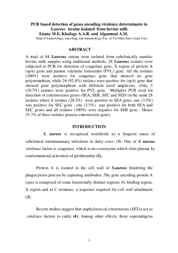 (PDF) PCR based detection of genes encoding virulence determinants in S.aureus strains isolated ...