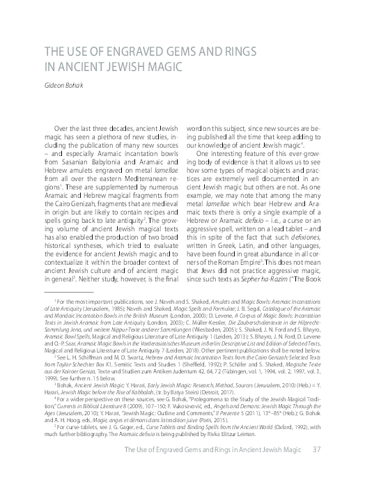 (PDF) Gideon Bohak, “The Use of Engraved Gems and Rings in Ancient ...