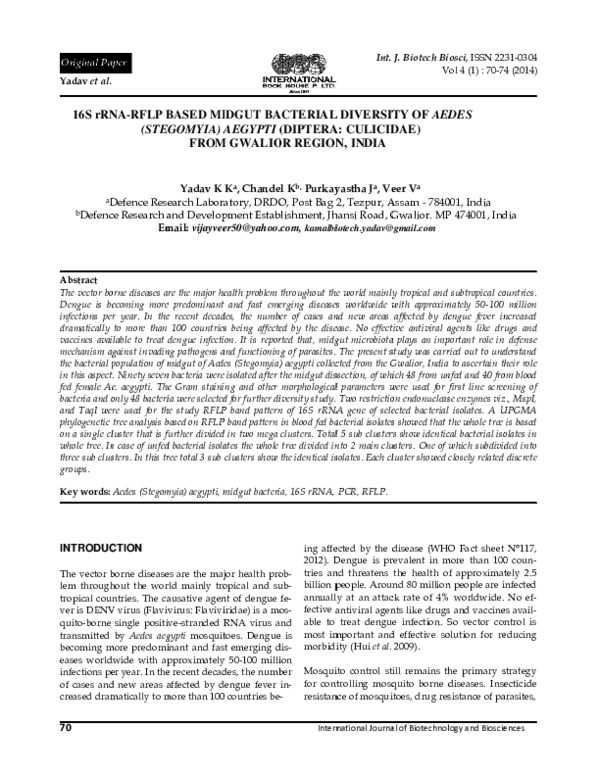 (PDF) Midgut Bacterial Diversity in Aedes aegypti