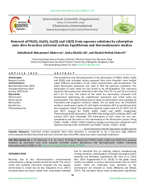 (PDF) Removal of Pb(II), Zn(II), Cu(II) and Cd(II) from aqueous solutions by adsorption onto ...