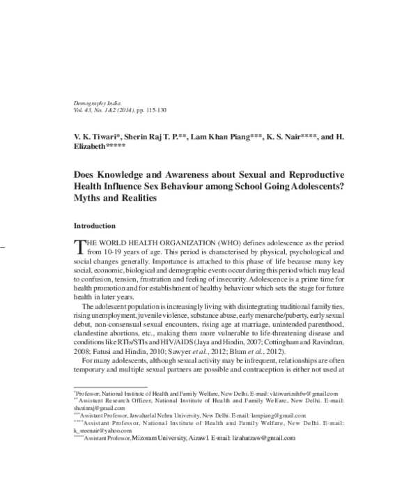 Pdf Does Knowledge And Awareness About Sexual And Reproductive Health Influence Sex Behaviour