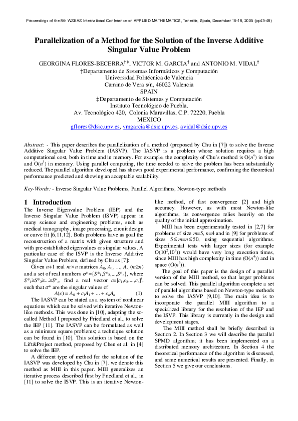 (PDF) Parallelization of a Method for the Solution of the Inverse Additive Singular Value Problem