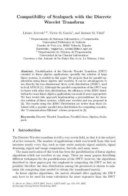 (PDF) ScaLAPACK and Parallel Wavelet Transform Efficiency