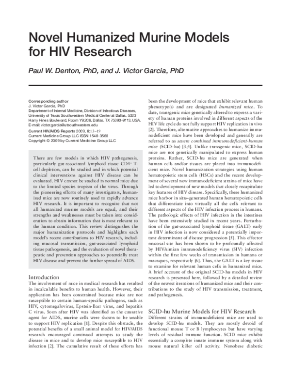 (PDF) Novel humanized murine models for HIV research