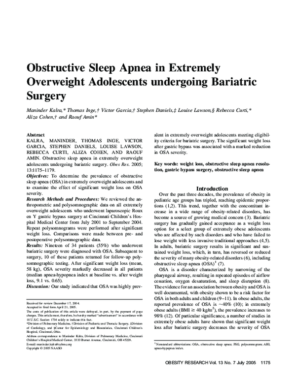 (PDF) Obstructive Sleep Apnea in Extremely Overweight Adolescents ...