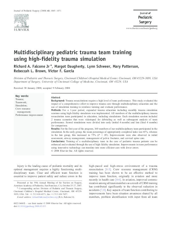 (PDF) Multidisciplinary pediatric trauma team training using high ...