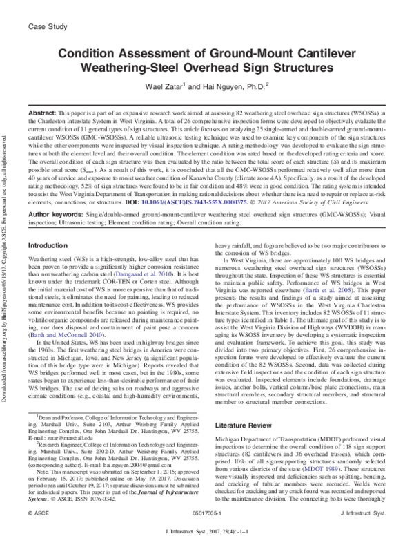 (PDF) Condition Assessment of Ground-Mount Cantilever Weathering-Steel ...