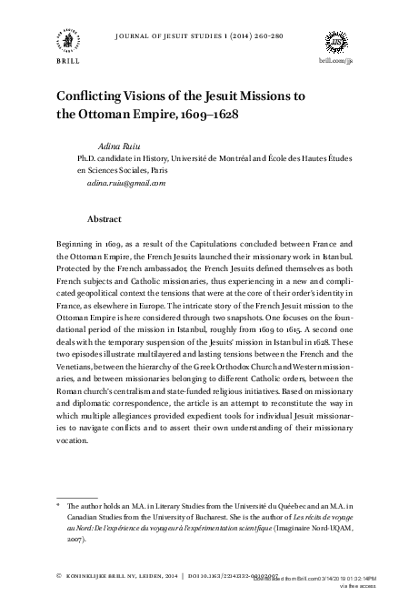 (PDF) Conflicting Visions of the Jesuit Missions to the Ottoman Empire ...