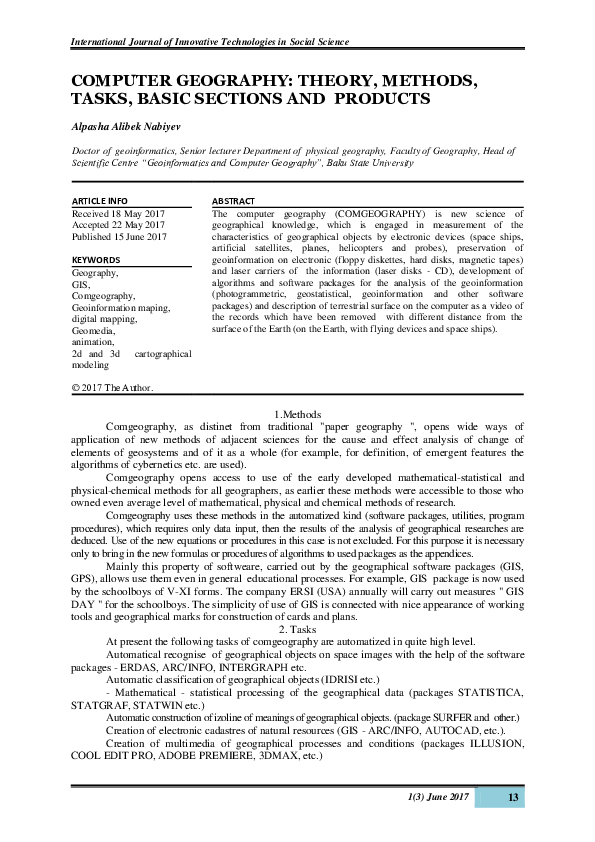 (PDF) COMPUTER GEOGRAPHY: THEORY, METHODS, TASKS, BASIC SECTIONS AND ...