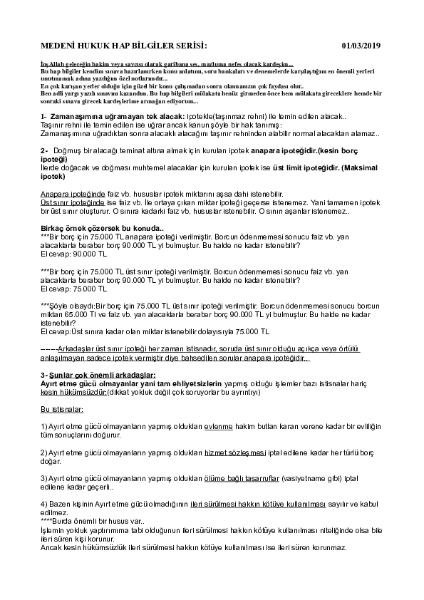 (PDF) MEDENİ HUKUK HAP BILGILER SERİSİ