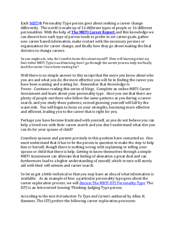 (DOC) MBTI® Career Test- Type and The Career Exploration Process