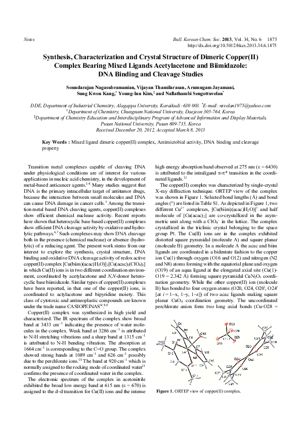 (PDF) Synthesis, Characterization and Crystal Structure of Dimeric Copper(II) Complex Bearing ...