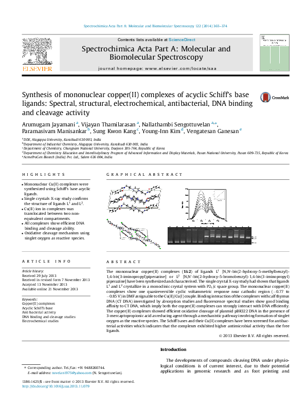 (PDF) Synthesis of mononuclear copper(II) complexes of acyclic Schiff's base ligands: Spectral ...