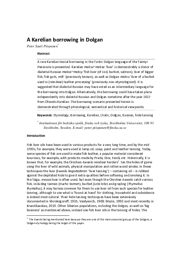 (PDF) A Karelian borrowing in Dolgan