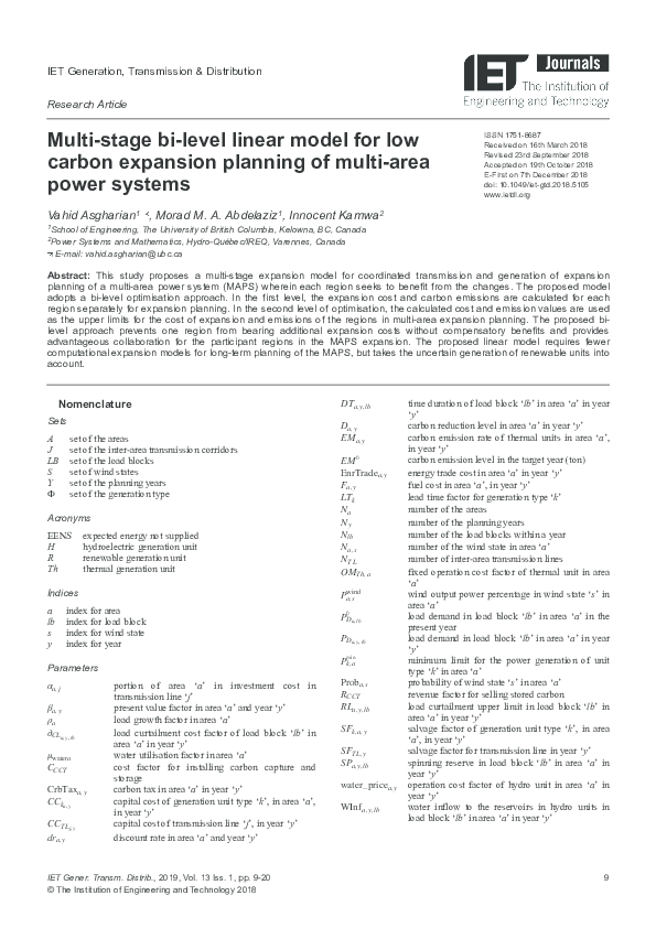 (PDF) Multi-stage bi-level linear model for low carbon expansion planning of multi-area power ...