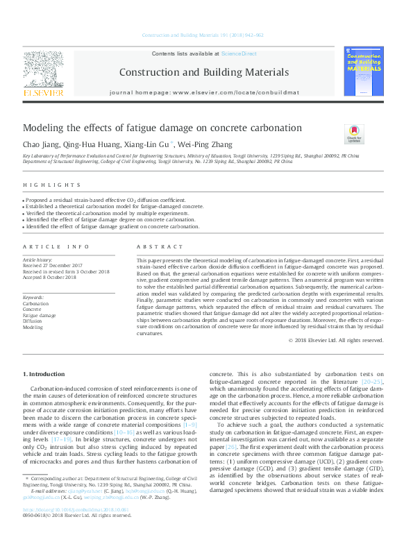 (PDF) Modeling the effects of fatigue damage on concrete carbonation