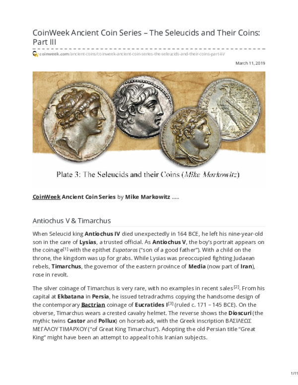 (PDF) The Seleucids and Their Coins: Part III