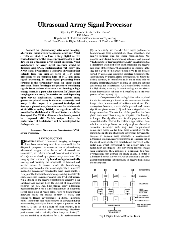 Pdf Ultrasound Array Signal Processor Rijun Rk 3042