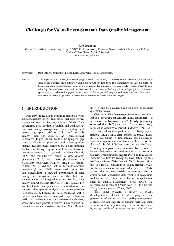 (PDF) Challenges for Value-Driven Semantic Data Quality Management
