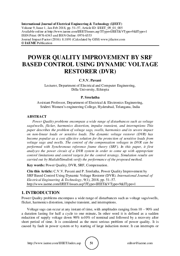 (PDF) SRF Control for Dynamic Voltage Restorer