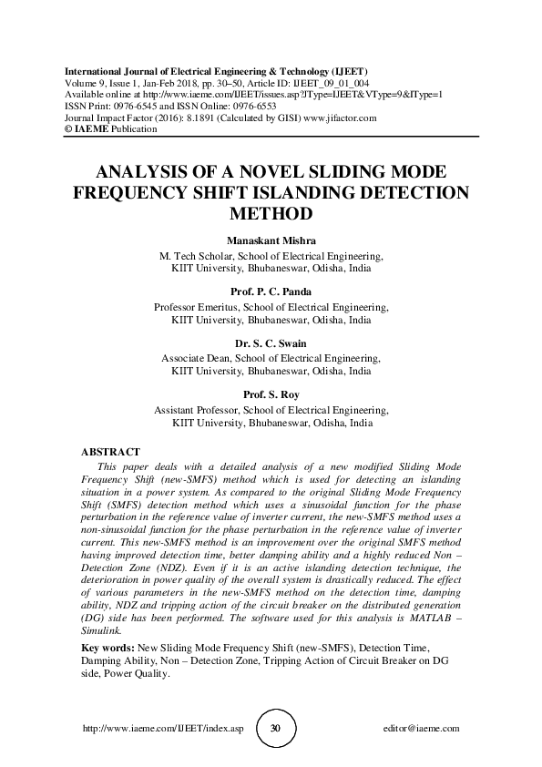 (PDF) ANALYSIS OF A NOVEL SLIDING MODE FREQUENCY SHIFT ISLANDING DETECTION METHOD