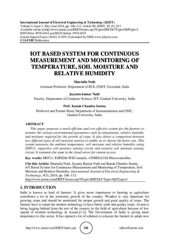 (PDF) IOT BASED SYSTEM FOR CONTINUOUS MEASUREMENT AND MONITORING OF TEMPERATURE, SOIL MOISTURE ...