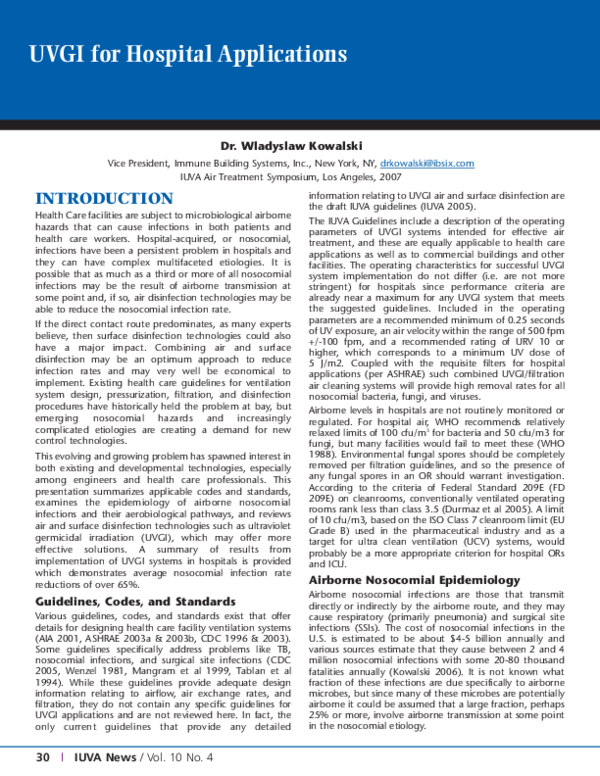 (PDF) UVGI for Hospital Applications