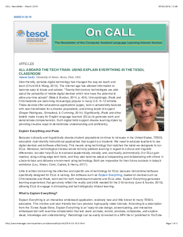 (PDF) ALL ABOARD THE TECH TRAIN: USING EXPLAIN EVERYTHING IN THE TESOL ...