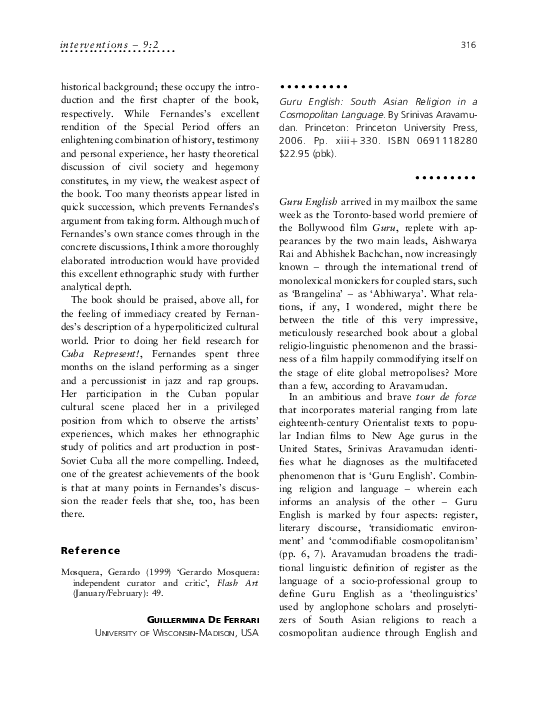 (PDF) Manav Ratti's Review of Srinivas Aravamudan's Guru English: South ...