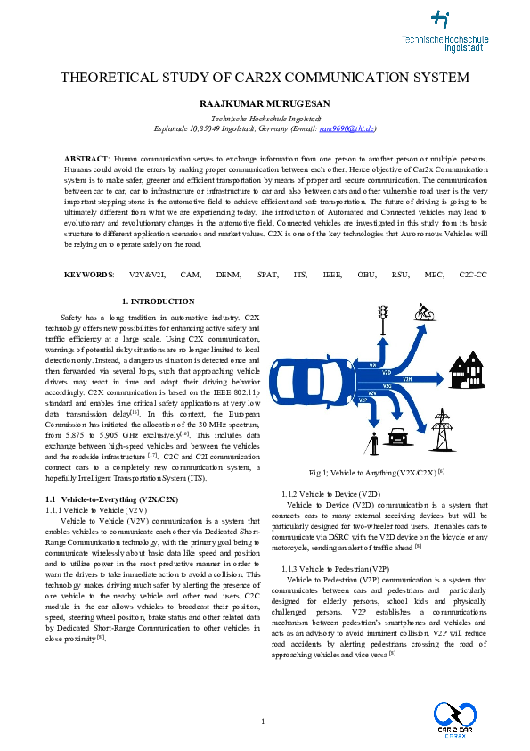 (PDF) THEORETICAL STUDY OF CAR2X COMMUNICATION SYSTEM
