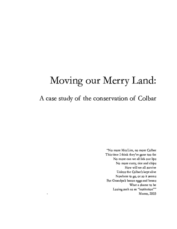(PDF) Moving our Merry Land - a Case Study of the Conservation of ...