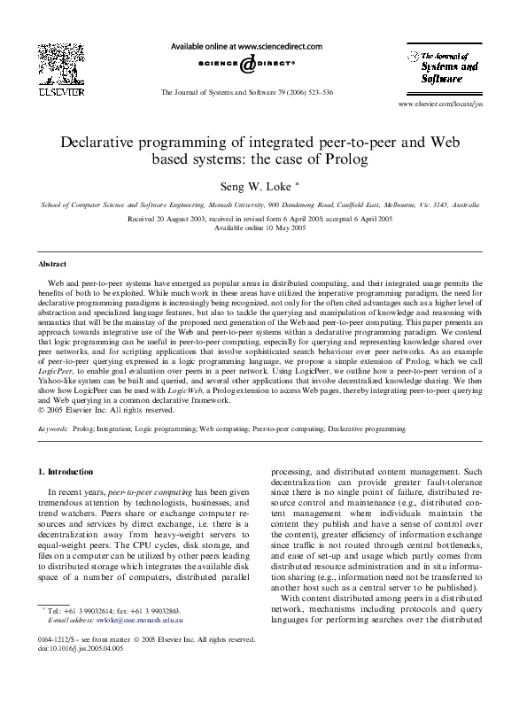Pdf Declarative Programming Of Integrated Peer To Peer And Web Based