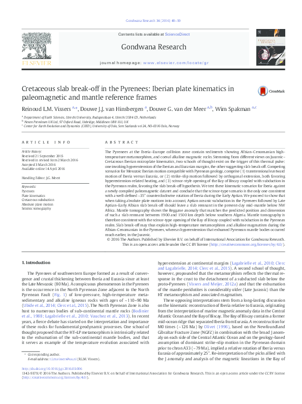 (PDF) Cretaceous slab break-off in the Pyrenees: Iberian plate ...