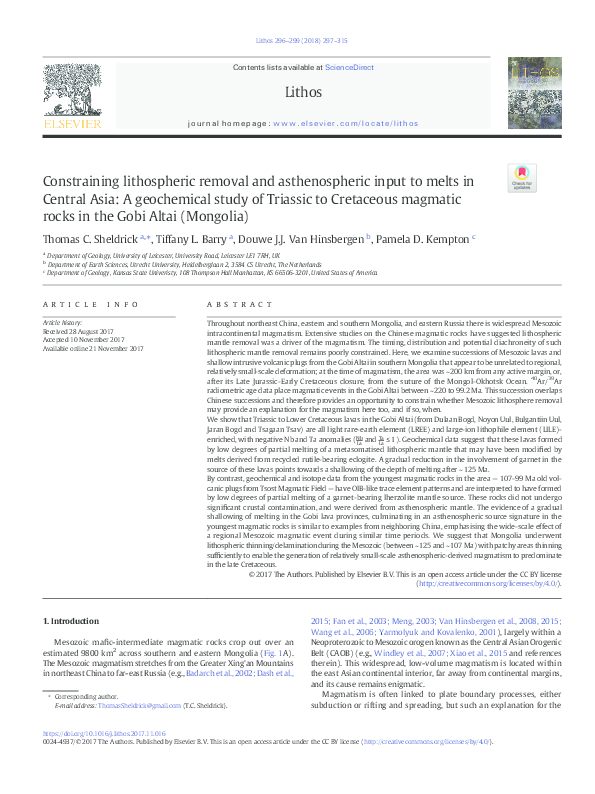 (PDF) Constraining lithospheric removal and asthenospheric input to melts in Central Asia: A ...