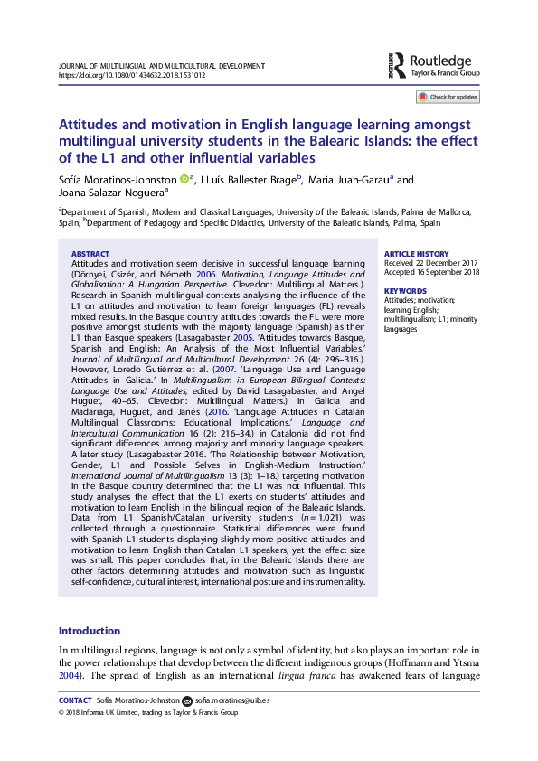 (PDF) Attitudes and motivation in English language learning amongst ...