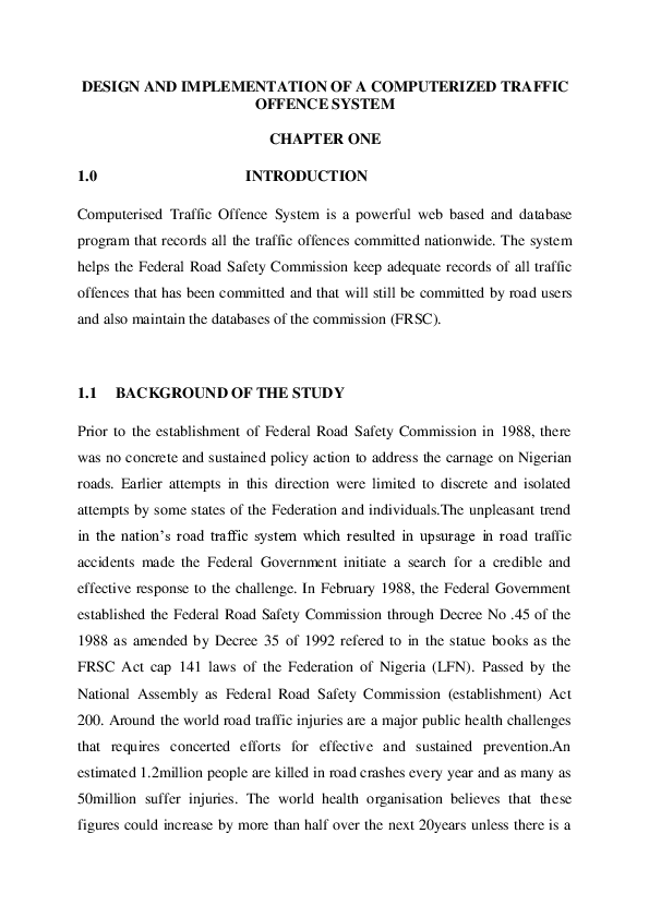 (DOC) DESIGN AND IMPLEMENTATION OF A COMPUTERIZED TRAFFIC OFFENCE SYSTEM.docx